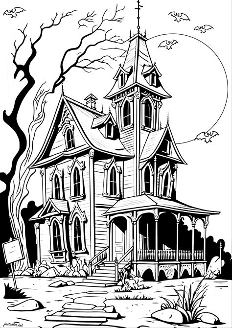 Disney Style Haunted House Halloween Coloring Pages For Adults