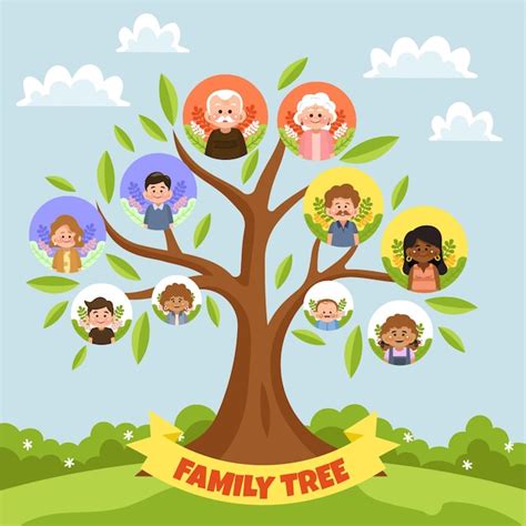 Árbol genealógico dibujado a mano ilustrado Vector Premium
