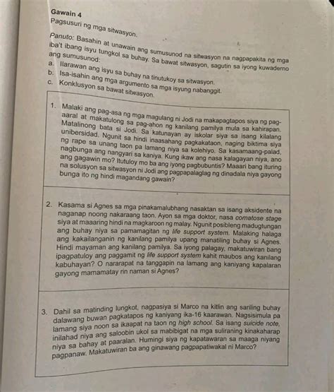 Gawain 4 Pagsusuri Ng Mga Sitwasyon Panuto StudyX