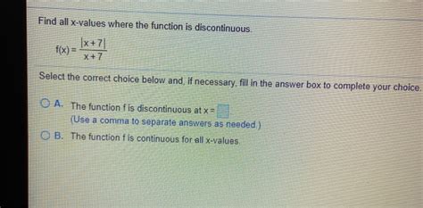 solved find all x values where the function is