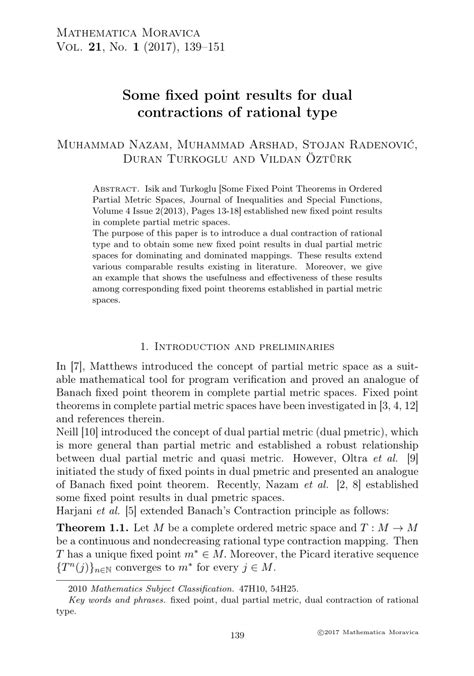 pdf some fixed point results for dual contractions of rational type