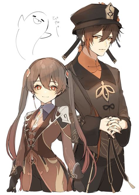 Hu Tao Zhongli And Boo Tao Genshin Impact Drawn By Ebibi Chiriri
