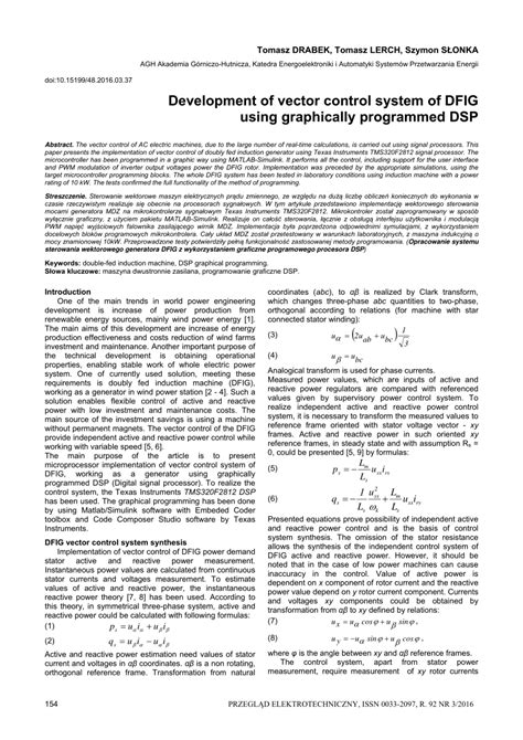 pdf development of vector control system of dfig using graphically programmed dsp