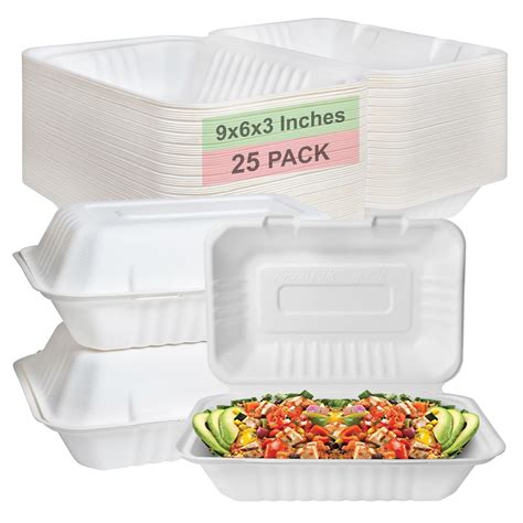 Snapklik Compostable Rectangular Hinged Clamshell Take Out Food
