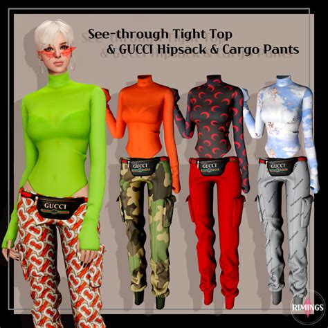 Rimings See Through Tight Top And Gucci Hipsack And Cargo Pants Rimings On Patreon The Sims