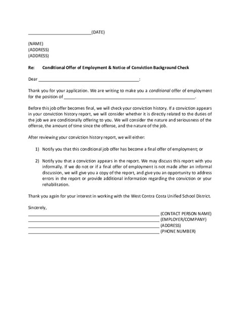 Fillable Online Sample Conditional Job Offer Letter Fax Email Print