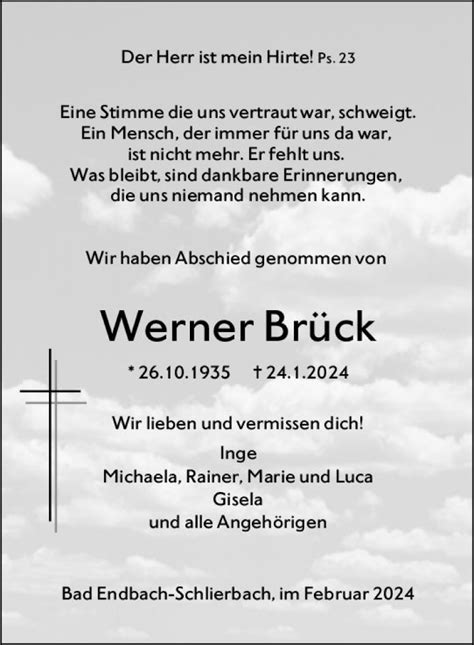 Traueranzeigen von Werner Brück vrm trauer de