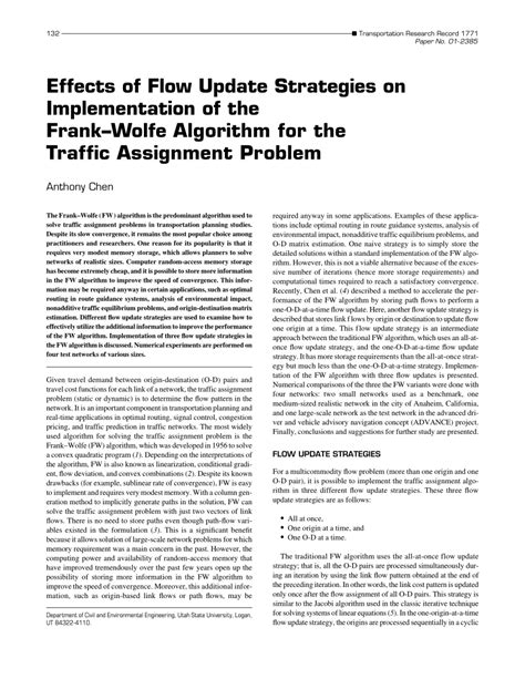 pdf effects of flow update strategies on implementation of the frank wolfe algorithm for the