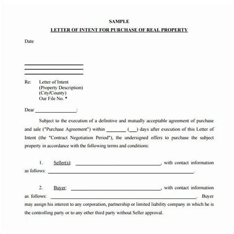 Simple Letter Of Intent To Purchase Property New Sample For Letter Of