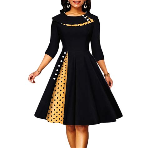 Robe Vintage Rockabilly Pois Pour Femme Imprim Sexy Patchwork Manches