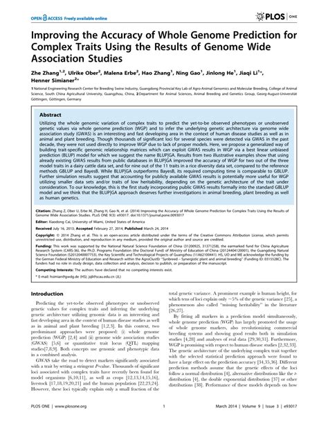 pdf improving the accuracy of whole genome prediction for complex traits using the results of