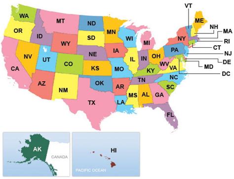 United States Map Labeled Abbreviations