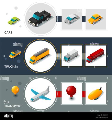 Isometric Transport Banners Set With Cars Trucks And Air Transport