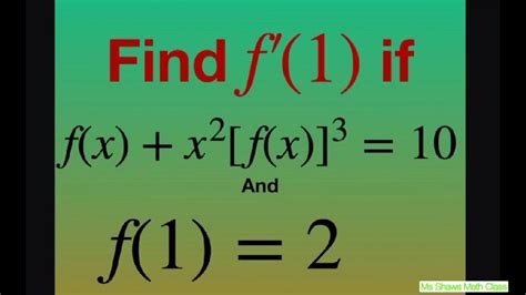 find f 1 x 2[f x ] 3 10 when f 1 2 implicit differentiation youtube