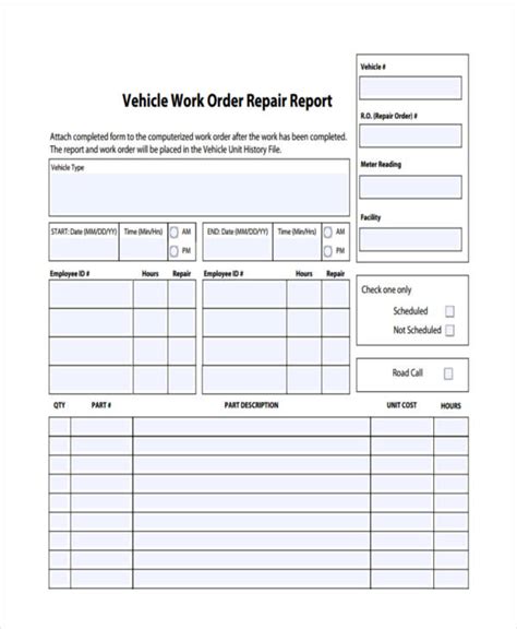 Truck Repair Work Order Template