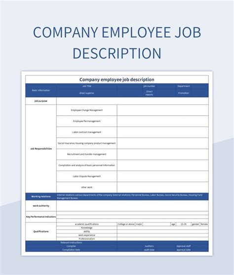 Free Job Description Templates For Google Sheets And Microsoft Excel