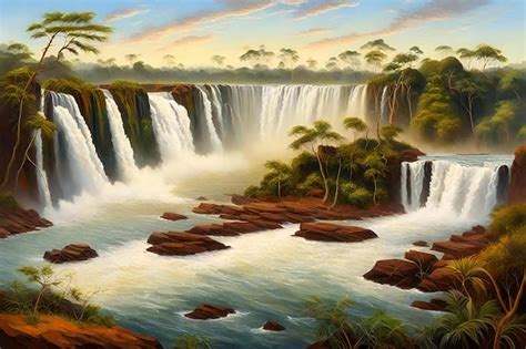 Cataratas del iguazú en argentina y brasil pintura digital Foto Premium