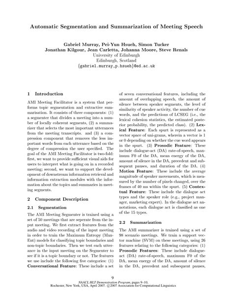 pdf automatic segmentation and summarization of meeting speech