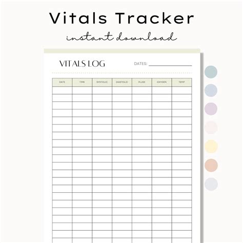 Printable Vitals Tracker Vitals Log Sheet Vital Sign Log Nursing