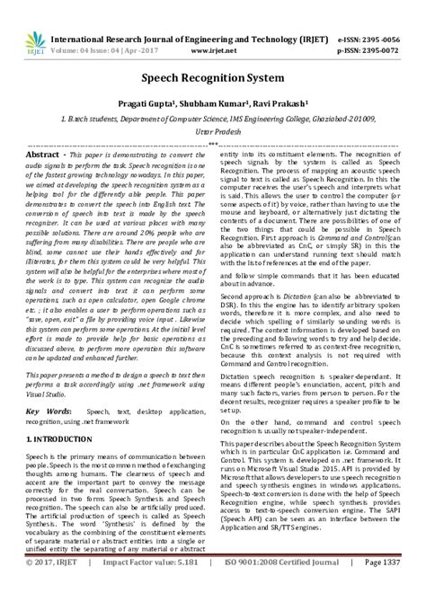 pdf speech recognition system irjet journal