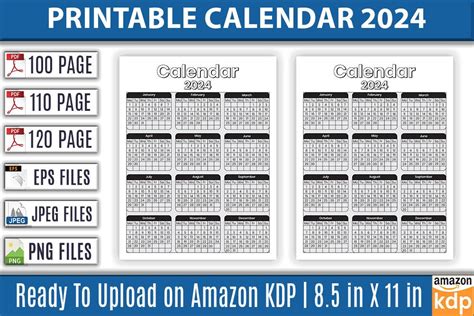 Printable Calendar Template Amazo Graphic By Kdp Pro Creative