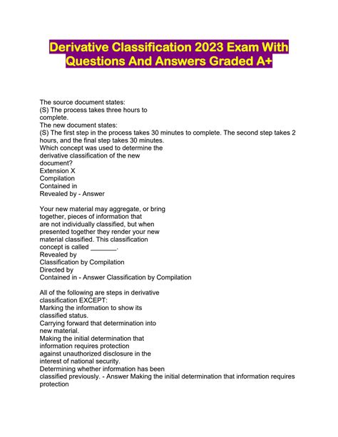 SOLUTION Derivative Classification 2023 Exam With Questions And