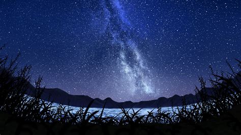 Stars Starry Sky Milky Way Art Night Sky Grass 4k HD Wallpaper