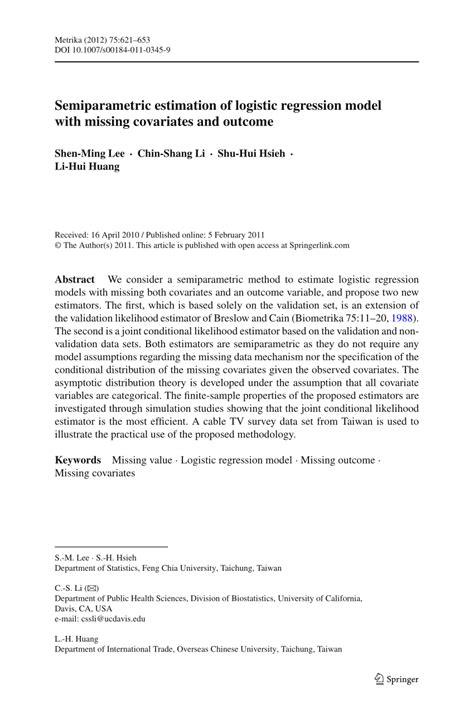 pdf semiparametric estimation of logistic regression model with missing covariates and outcome