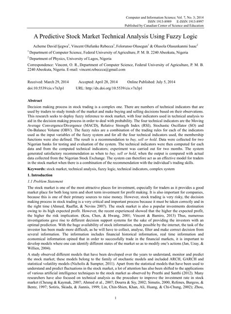 pdf a predictive stock market technical analysis using fuzzy logic