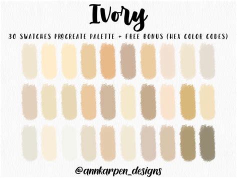 Ivory Procreate Palette 30 HEX Colors Palette Instant Digital