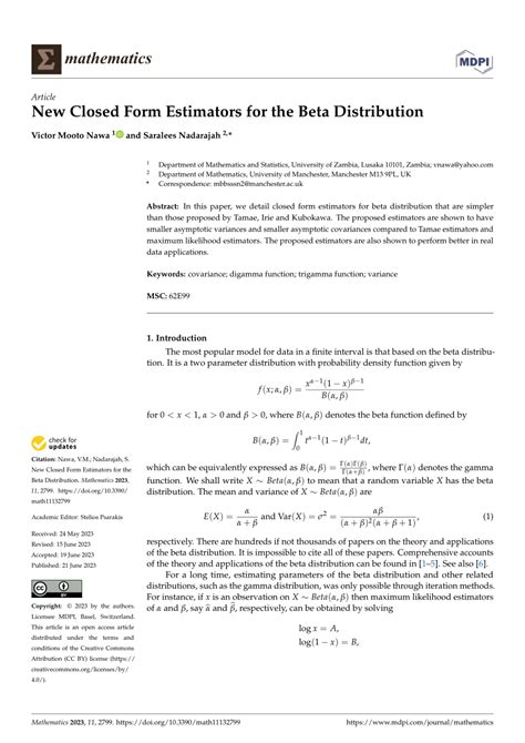 pdf new closed form estimators for the beta distribution