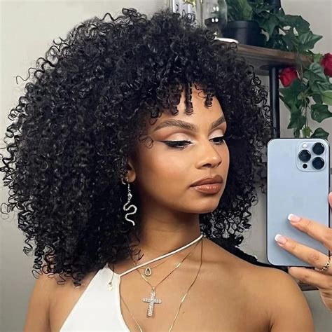 Amazon Imeya Afro Kinky Curly Wig With Bangs Full Machine Made