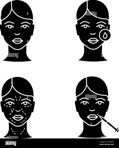 Neurotoxin Injection Glyph Icons Set Woman Face Makeup Removal Mimic
