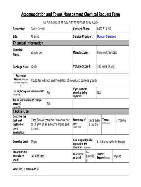Template Chemical Approval Request Doc Template PdfFiller