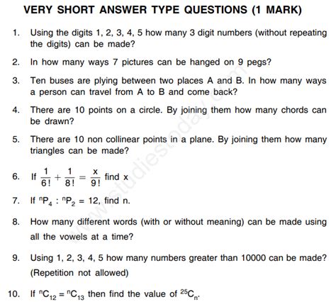 cbse class 11 mathematics permutations and combinations assignment set b