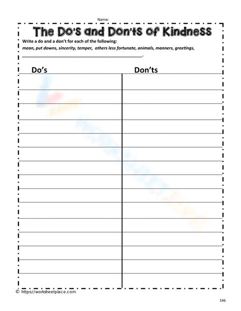The Do And Do Not Of Kindness Worksheet