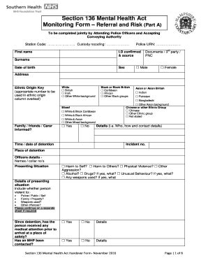 Fillable Online Section 136 Mental Health Act Monitoring Form Referral