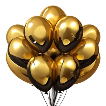 Group Of Black And Golden Balloons Isolated On Transparent Background
