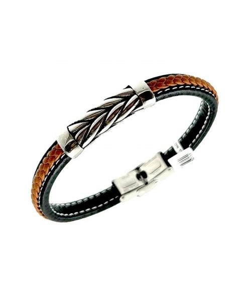Pulseras de acero y cuero marron y negro con actual diseño trenzado