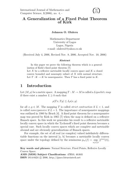 pdf a generalization of a fixed point theorem of kirk