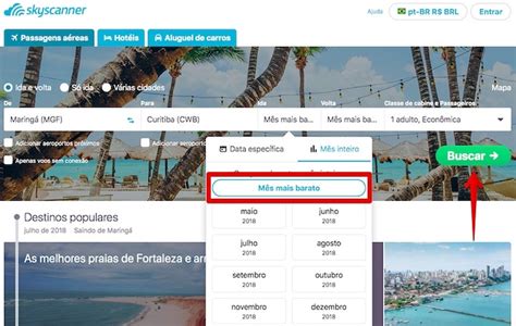 Como encontrar passagens aéreas baratas no Skyscanner em um mês específico