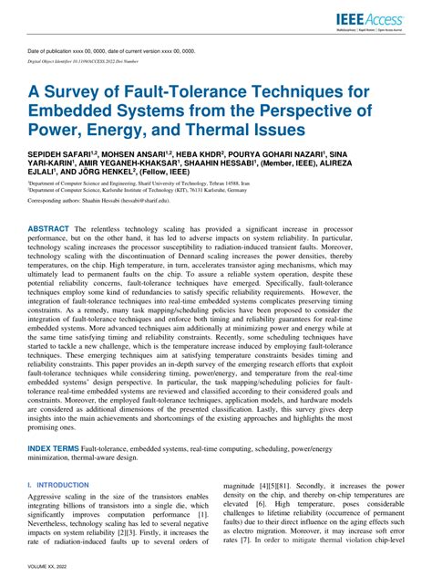 pdf a survey of fault tolerance techniques for embedded systems from the perspective of power