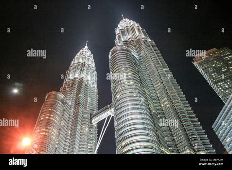 Cityscape Scene At Night Of Petronas Towers Kuala Lumpur City Centre