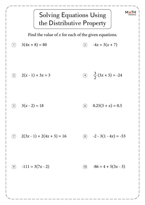 Equations With Distributive Property Worksheet Worksheets For