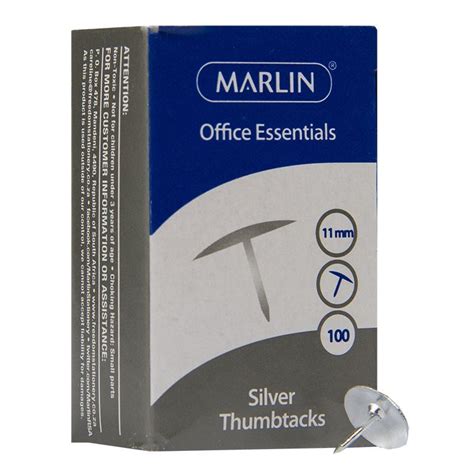 Office Essentials Silver Thumbtacks Drawing Pins 11mm 100pc Marlin