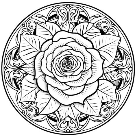 Premium Photo A Black And White Rose With Swirls And Leaves In A