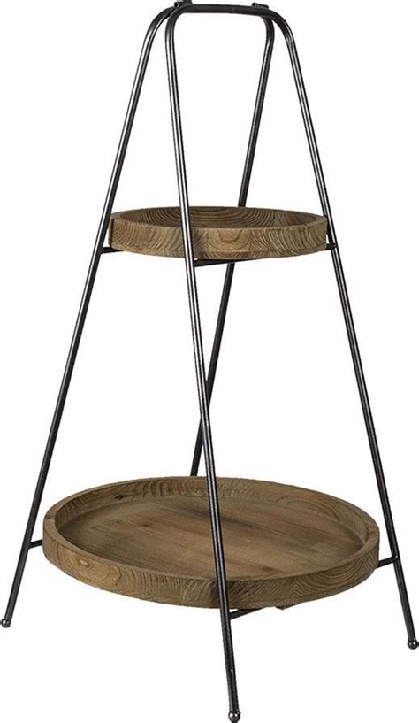 Clayre Eef Etagère 2 laags Ø 49x74 cm Bruin Ijzer Rond Fruitschaal