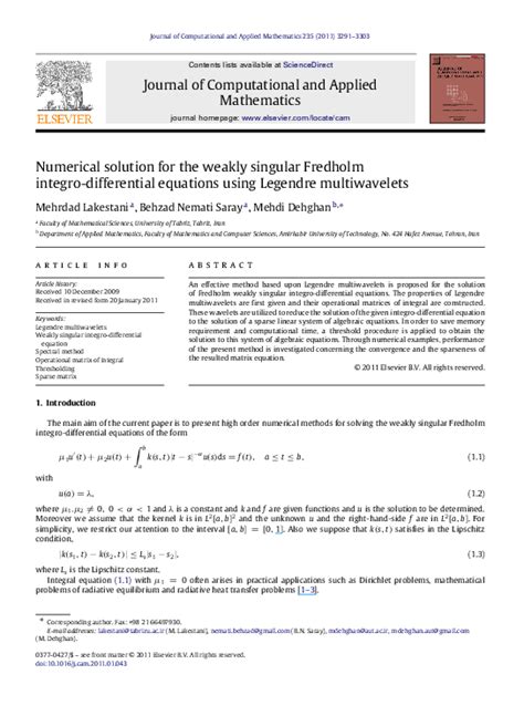 pdf numerical solution for the weakly singular fredholm integro differential equations using