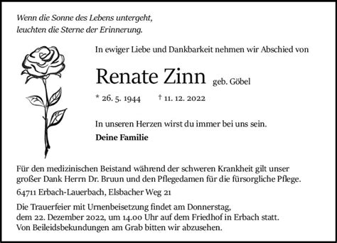 Traueranzeigen Von Renate Zinn Vrm Trauer De