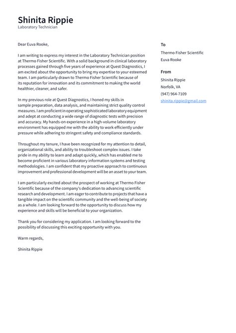 Laboratory Technician Cover Letter Examples And Templates
